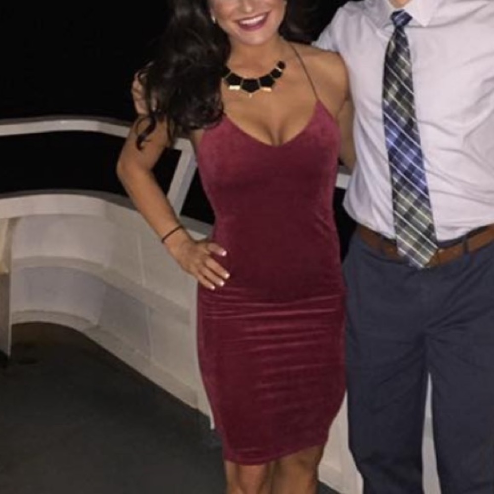 Burgundy Red Bodycon Midi Dress Sexy Ribbed - Gem